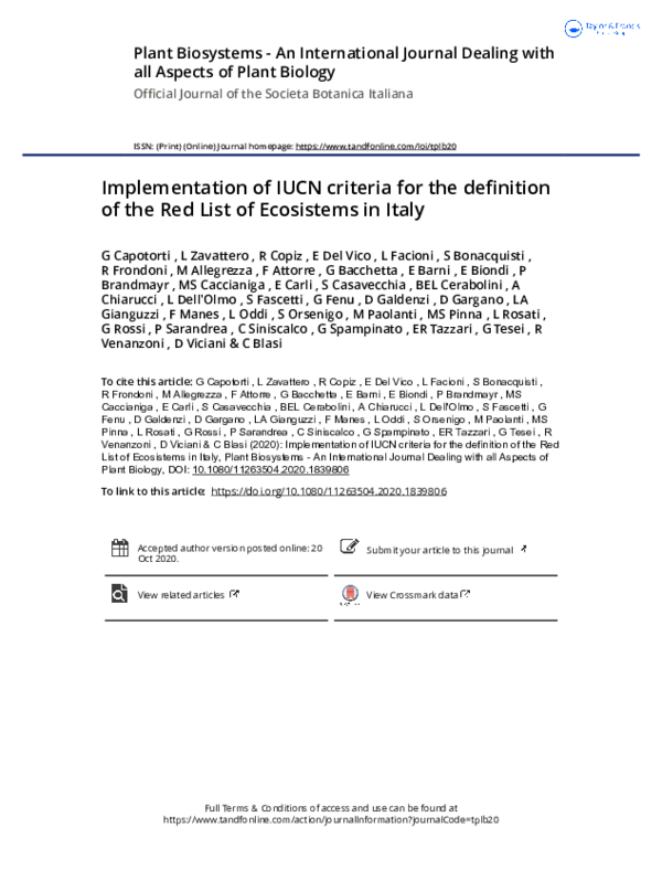 (PDF) Implementation of IUCN criteria for the definition of the Red ...