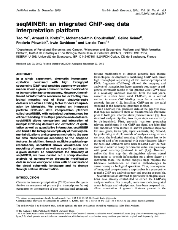 (PDF) seqMINER: an integrated ChIP-seq data interpretation platform | László Tora - Academia.edu