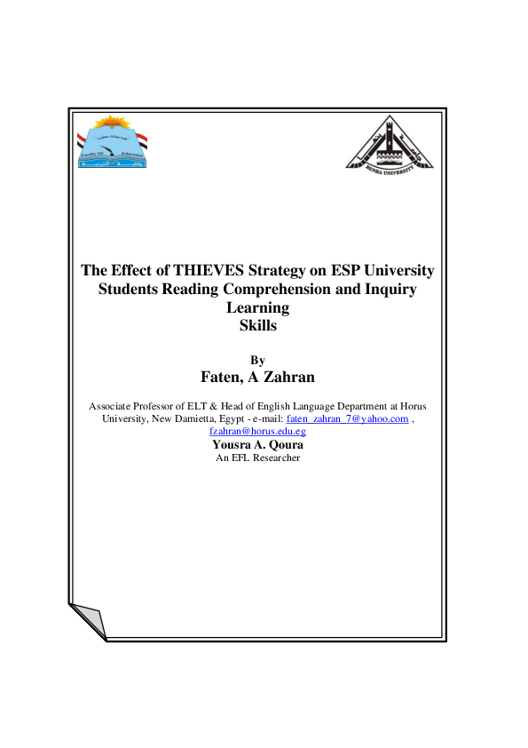 (PDF) The Effect of THIEVES Strategy on ESP University Students Reading Comprehension and ...