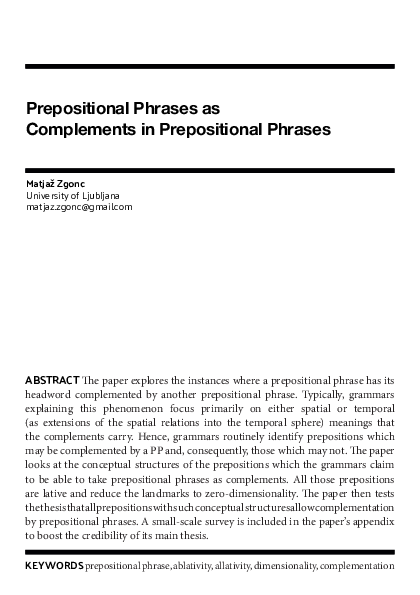 (PDF) Prepositional Phrases as Complements in Prepositional Phrases