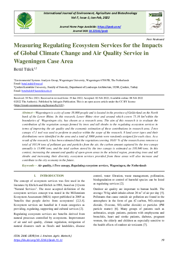 (PDF) Measuring Regulating Ecosystem Services for the Impacts of Global ...