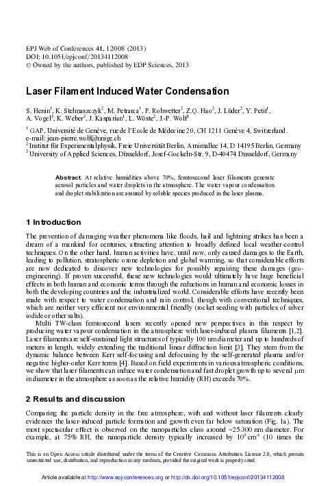 (PDF) Laser Filament Induced Water Condensation