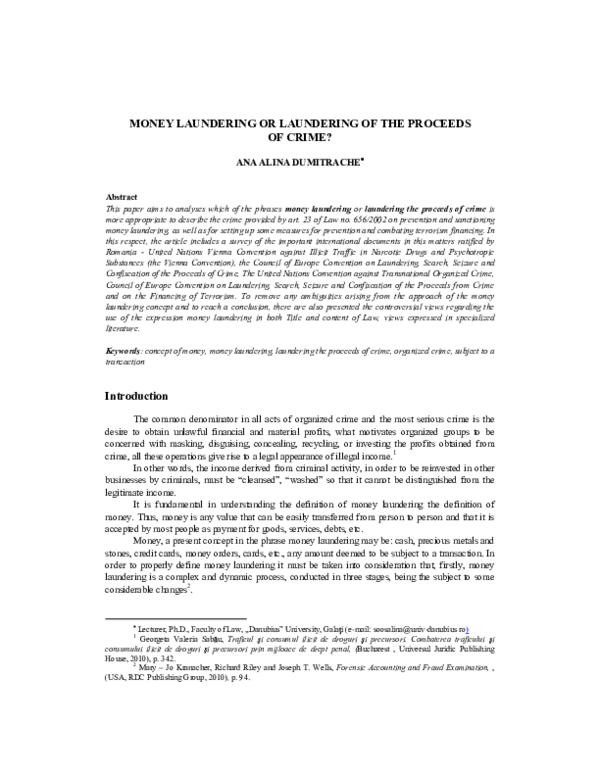 (PDF) Money Laundering or Laundering of the Proceeds of Crime