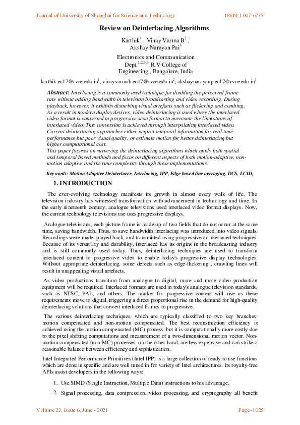 (PDF) Review on Deinterlacing Algorithms