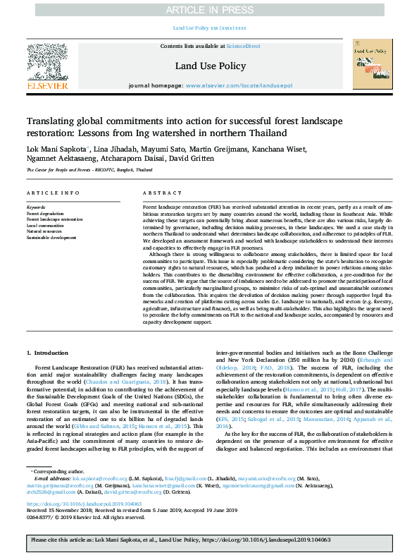 (PDF) Translating global commitments into action for successful forest ...