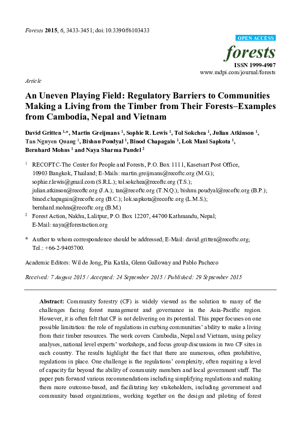 (PDF) An Uneven Playing Field: Regulatory Barriers to Communities ...