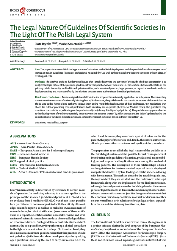 (PDF) The Legal Nature Of Guidelines Of Scientific Societies In The ...