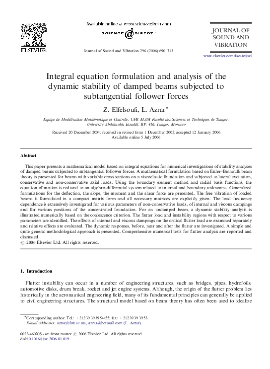 (PDF) Integral equation formulation and analysis of the dynamic stability of damped beams ...