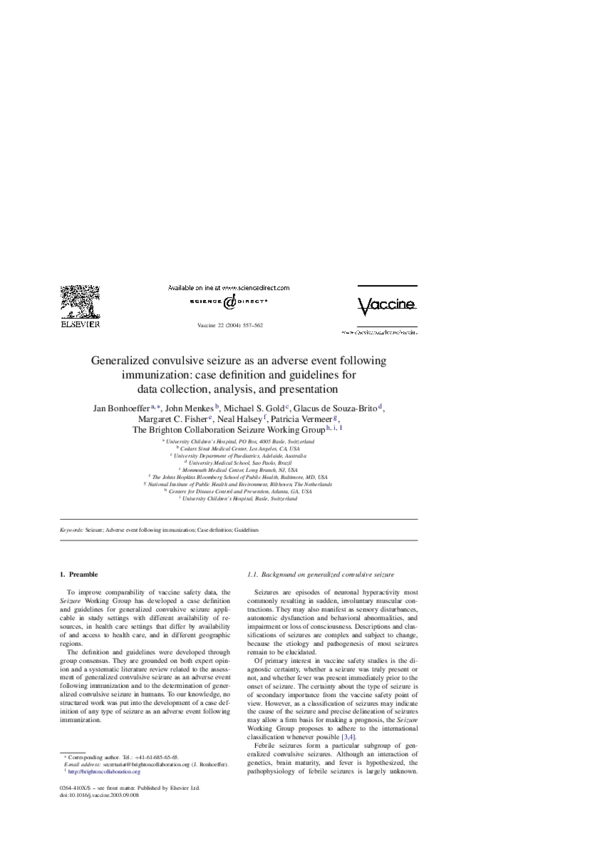 (PDF) Generalized convulsive seizure as an adverse event following immunization: case definition ...
