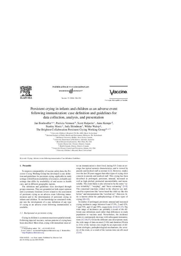 (PDF) Persistent crying in infants and children as an adverse event ...