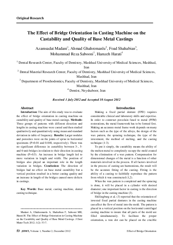 (PDF) The Effect of Bridge Orientation in Casting Machine on the ...