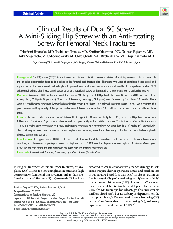 (PDF) Clinical Results of Dual SC Screw: A Mini-Sliding Hip Screw with ...