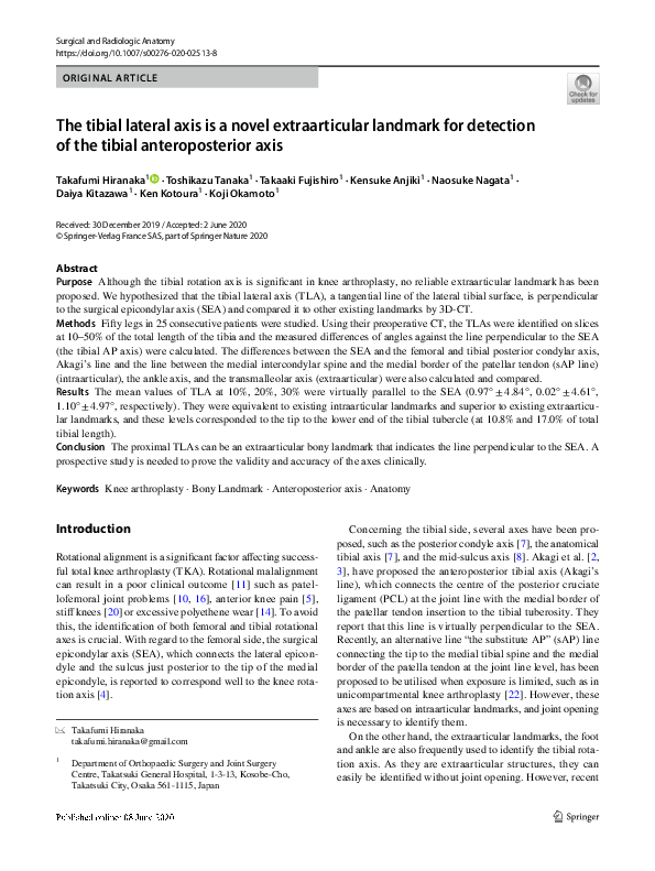 (PDF) The tibial lateral axis is a novel extraarticular landmark for ...