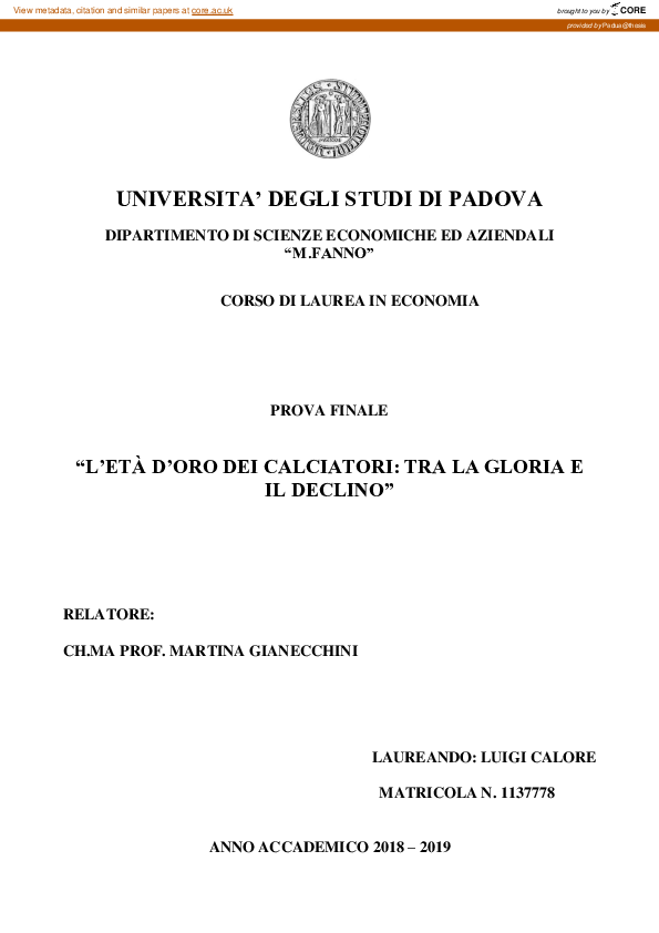 (PDF) L'età d'oro dei calciatori: tra la gloria e il declino