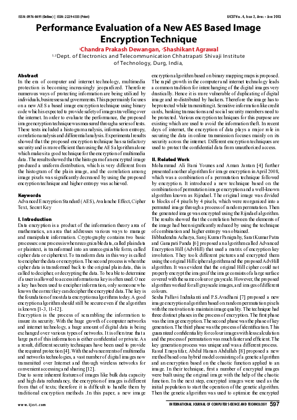 (PDF) Performance Evaluation of a New AES Based Image Encryption Technique