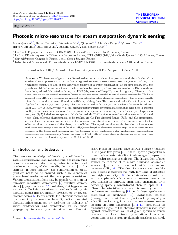 (PDF) Photonic micro-resonators for steam evaporation dynamic sensing