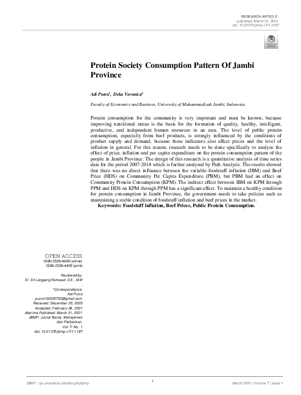 (PDF) Protein Society Consumption Pattern Of Jambi Province