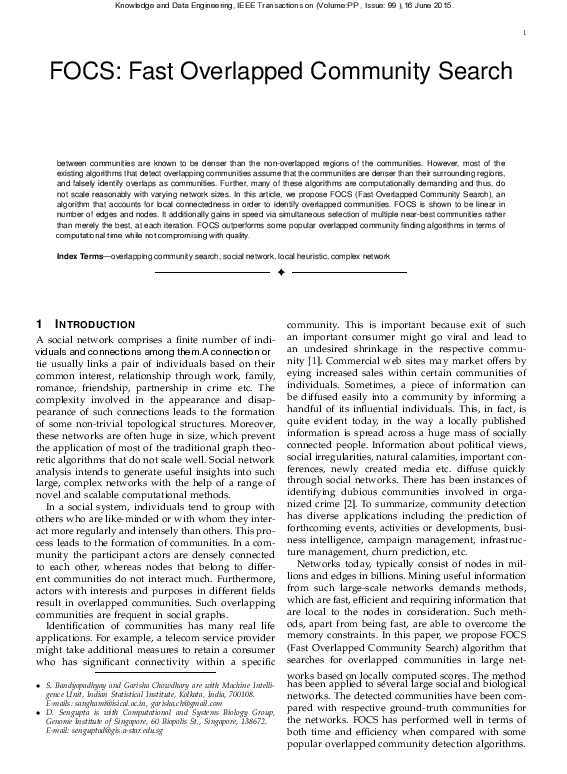 (PDF) FOCS: Fast Overlapped Community Search