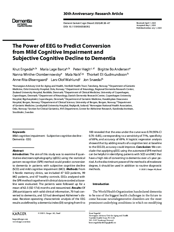 (PDF) The Power of EEG to Predict Conversion from Mild Cognitive ...