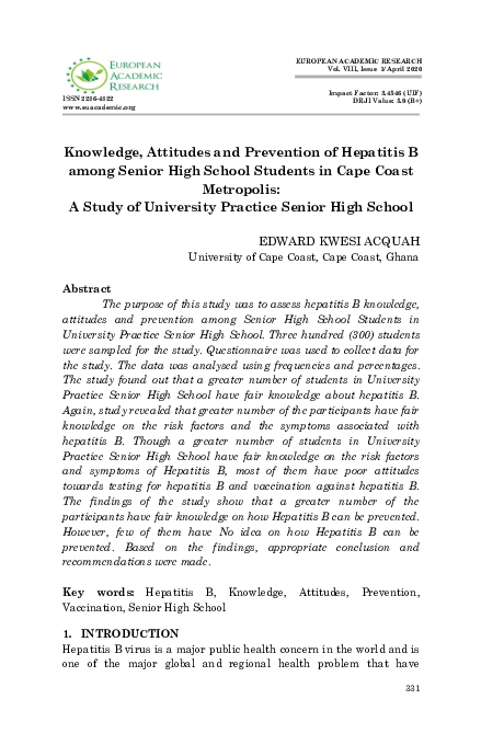 (PDF) Knowledge, Attitudes and Prevention of Hepatitis B among Senior ...