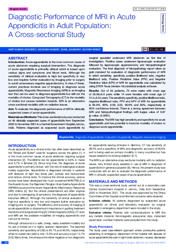 (PDF) Diagnostic Performance of MRI in Acute Appendicitis in Adult ...