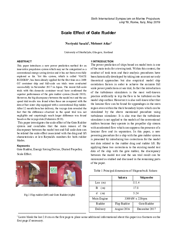 (PDF) Scale effect of Gate Rudder