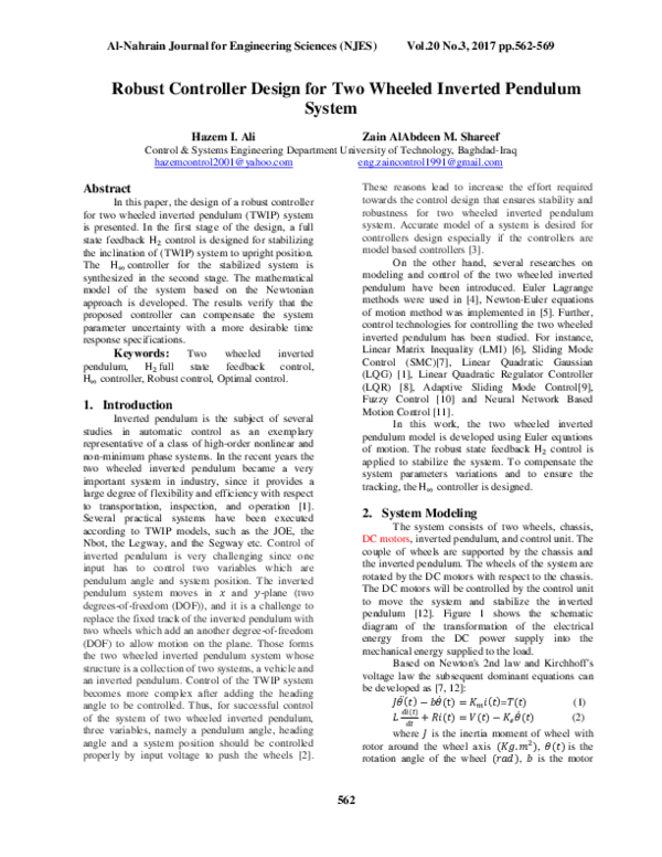 (PDF) Robust Controller Design for Two Wheeled Inverted Pendulum System