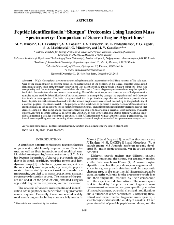(PDF) Peptide identification in “shotgun” proteomics using tandem mass ...