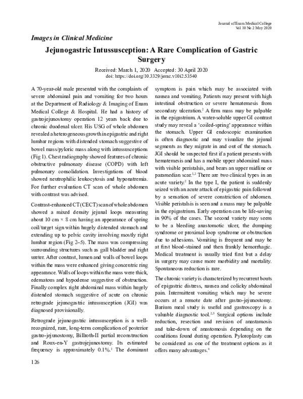 (PDF) Jejunogastric intussusception: a rare complication of gastric surgery