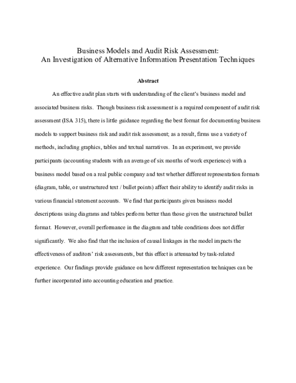 (PDF) Business Models and Audit Risk Assessment: An Investigation of ...