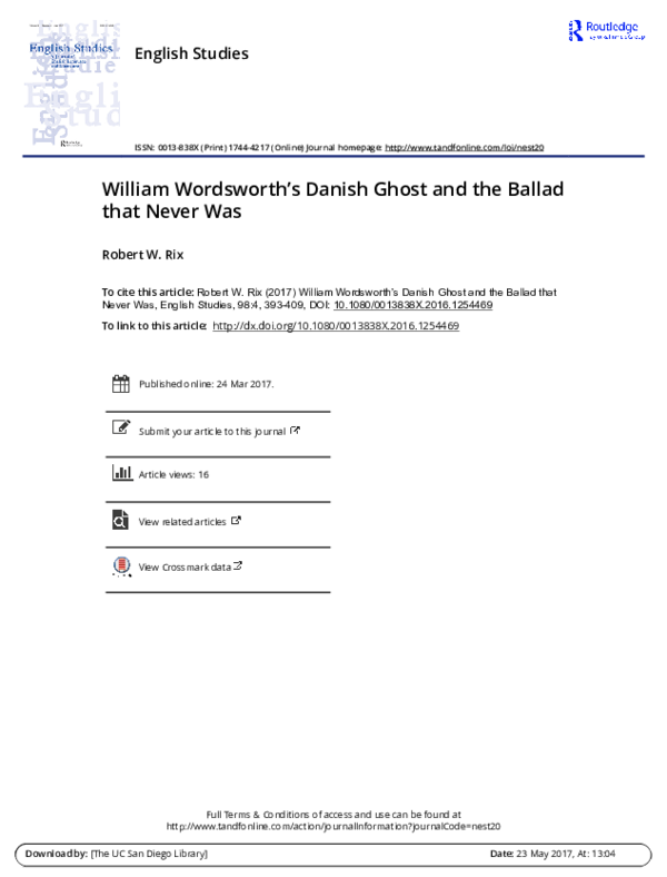 (PDF) William Wordsworth’s Danish Ghost and the Ballad that Never Was