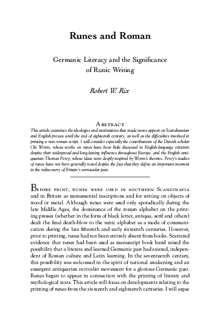 (PDF) Runes and Roman: Germanic Literacy and the Significance of Runic ...