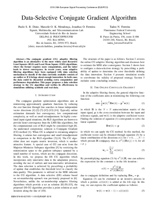(PDF) Data-Selective Conjugate Gradient Algorithm