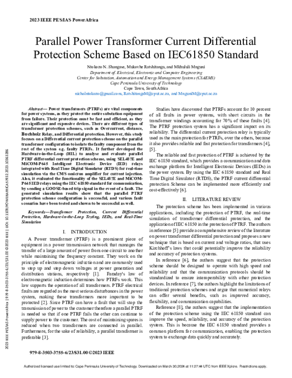 (PDF) Parallel Power Transformer Current Differential Protection Scheme ...