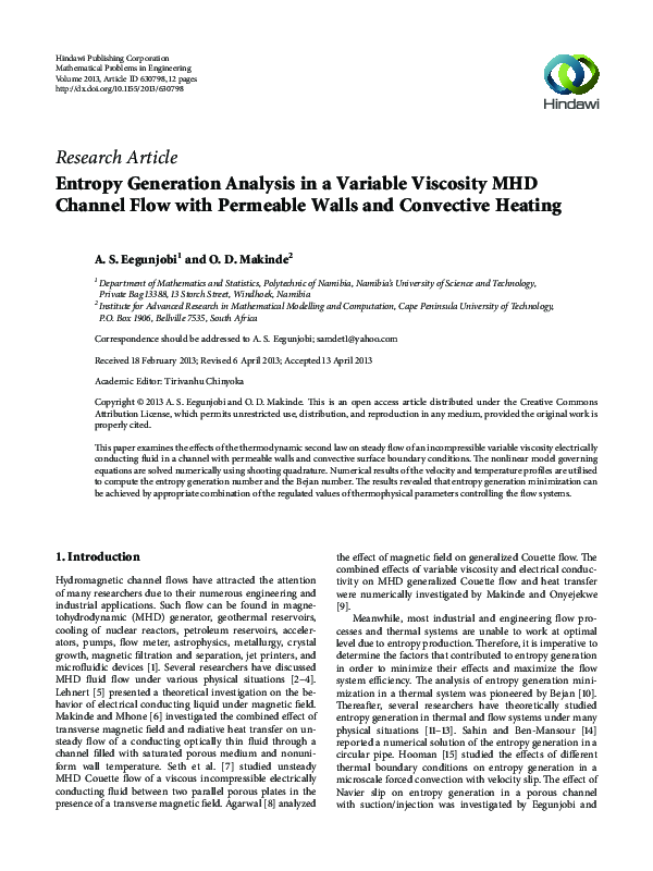 (PDF) Entropy Generation Analysis in a Variable Viscosity MHD Channel Flow with Permeable Walls ...