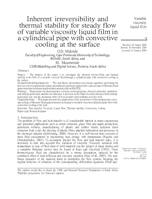 (PDF) Inherent irreversibility and thermal stability for steady flow of variable viscosity ...