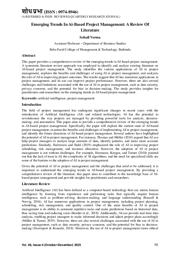 (PDF) Emerging Trends In AI Based Project Management: A Review of ...