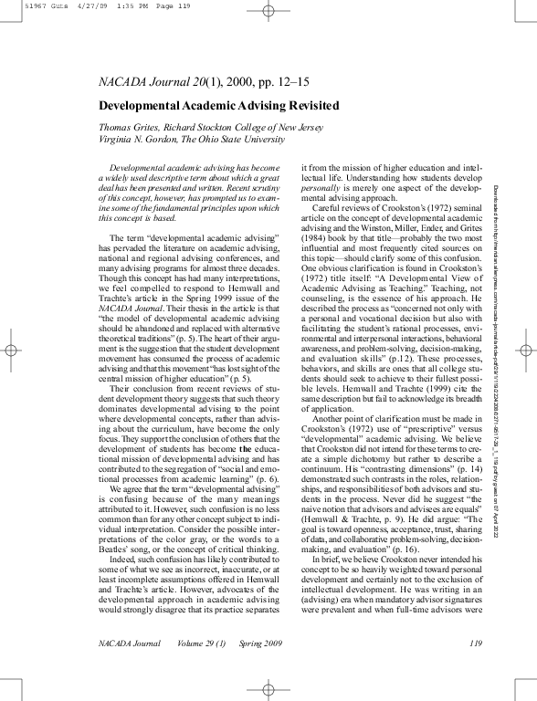 (PDF) Developmental Academic Advising Revisited
