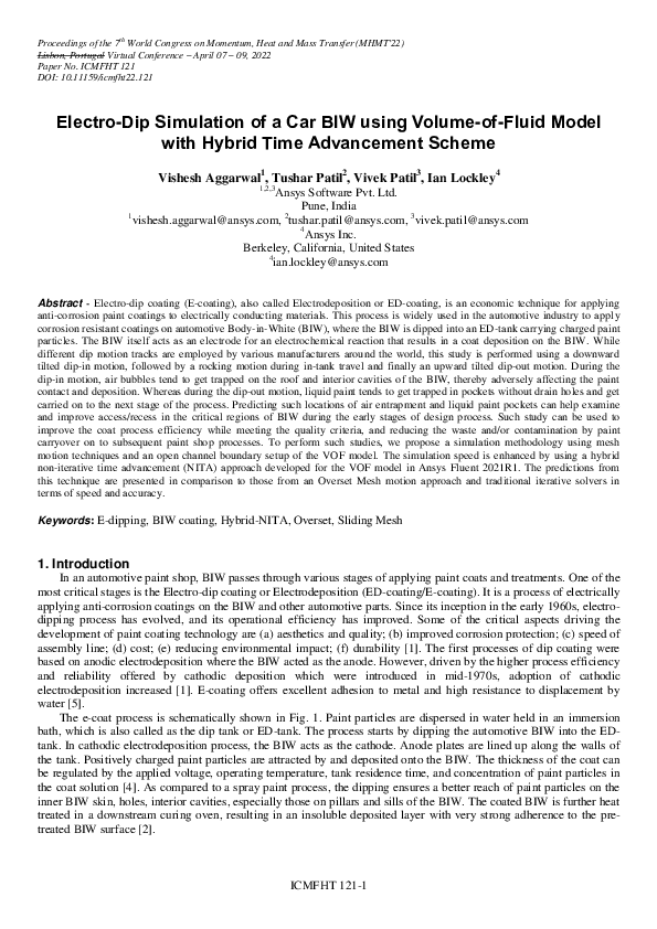 (PDF) Electro-Dip Simulation of a Car BIW using Volume-of-Fluid Model ...