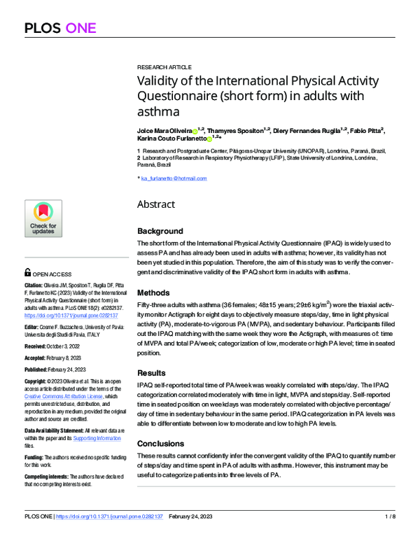 (PDF) Validity of the International Physical Activity Questionnaire ...