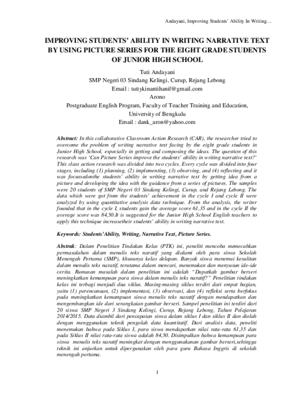 (PDF) Improving Students’ Ability in Writing Narrative Text by Using Picture Series for the ...