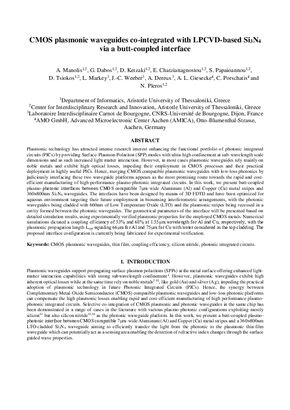 (PDF) CMOS plasmonic waveguides co-integrated with LPCVD-based Si3N4 ...