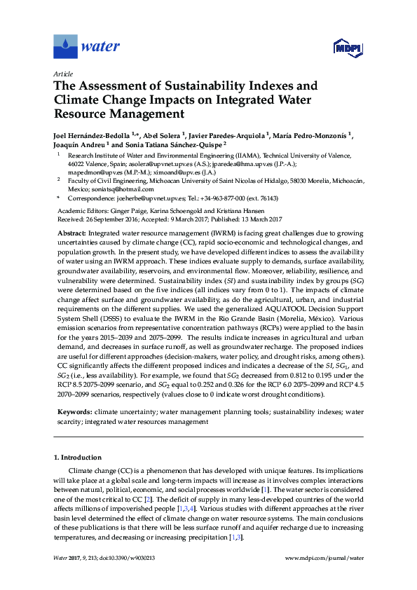 (PDF) The Assessment of Sustainability Indexes and Climate Change ...