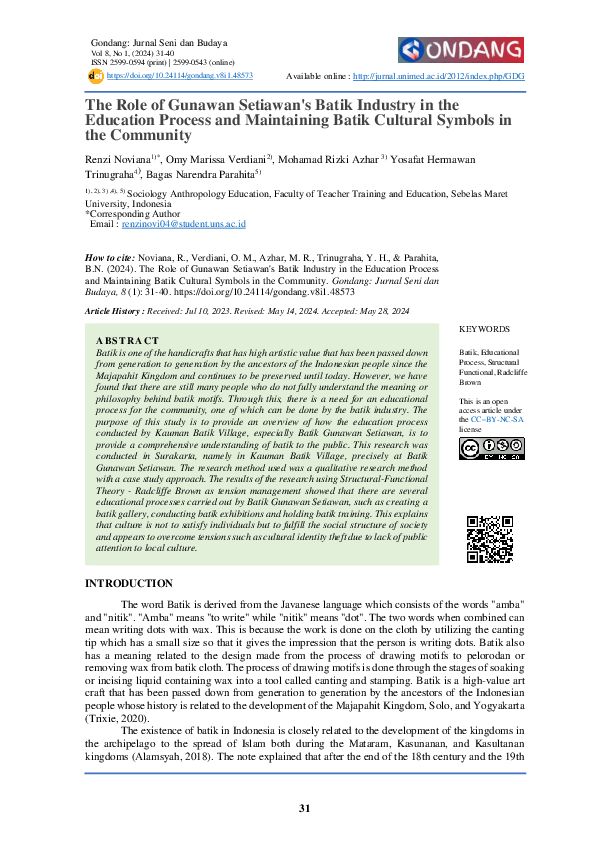 (PDF) The Role of Gunawan Setiawan's Batik Industry in the Education ...