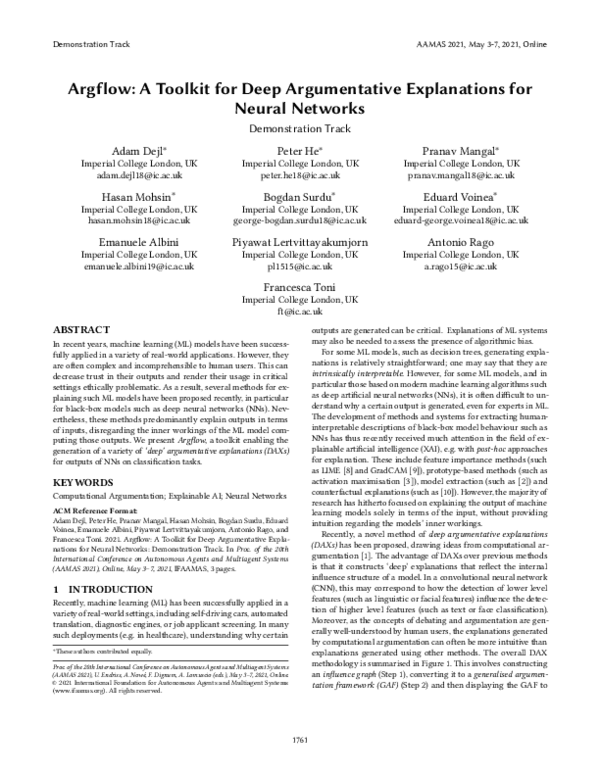 (PDF) Argflow: A Toolkit for Deep Argumentative Explanations for Neural Networks