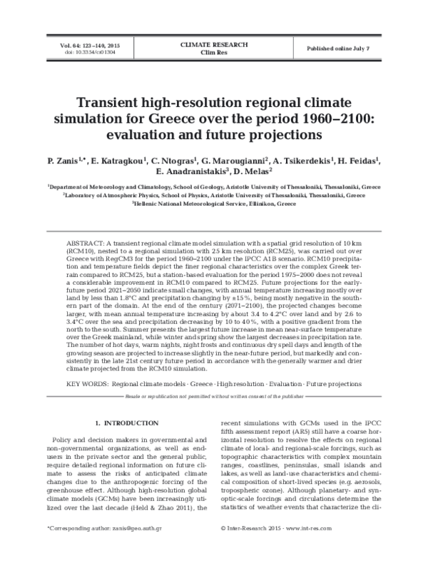 (PDF) Transient high-resolution regional climate simulation for Greece ...