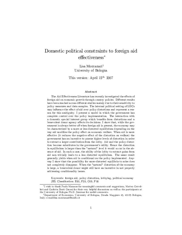 (PDF) Domestic political constraints to foreign aid effectiveness ...