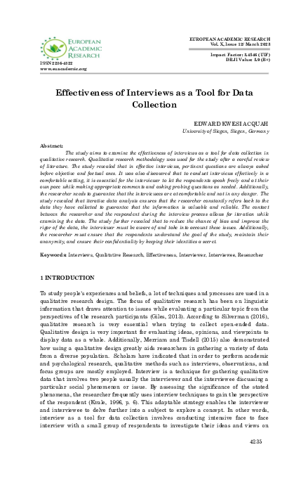 (PDF) Effectiveness of Interviews as a Tool for Data Collection