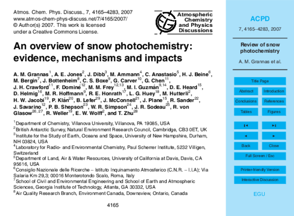 (PDF) An overview of snow photochemistry: evidence, mechanisms and impacts