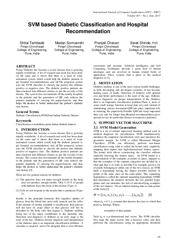 (PDF) SVM based Diabetic Classification and Hospital Recommendation ...